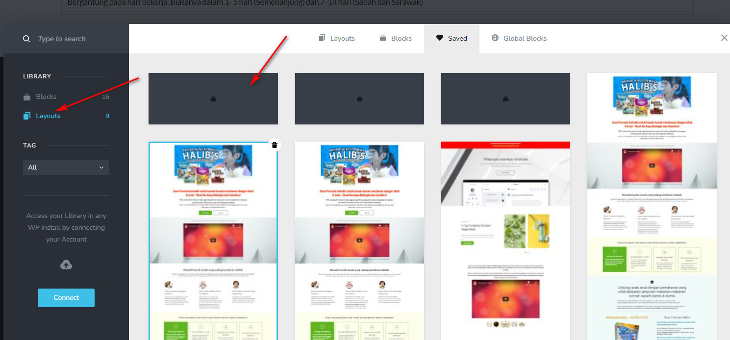 Saved Layout showing blank thumbnail – Brizy Help Center